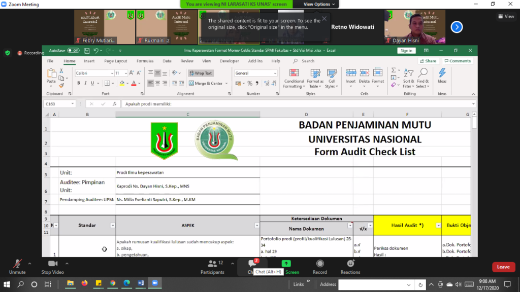 Fikes Unas Lengkapi Audit Mutu Internal – Fakultas Ilmu Kesehatan UNAS